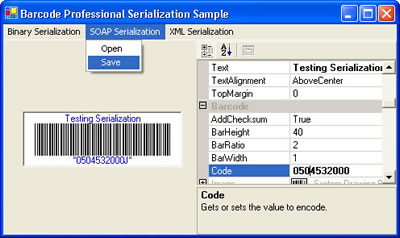 How to serialize a Barcode Professional object